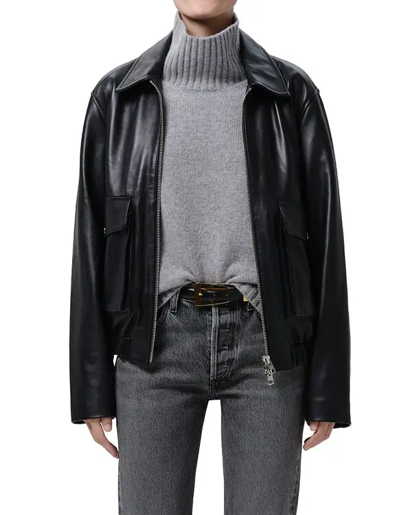 Citizens Of Humanity Leather Zip Front Bomber Jacket - Black