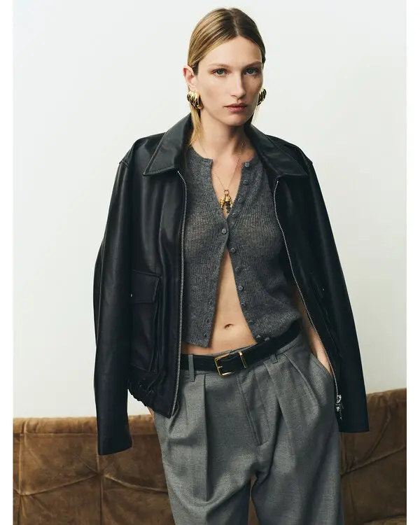 Citizens Of Humanity Leather Zip Front Bomber Jacket