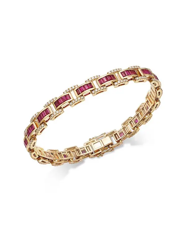 Bloomingdale'S Ruby & Diamond Chain Link Bracelet In 14k Yellow Gold - Ruby/gold