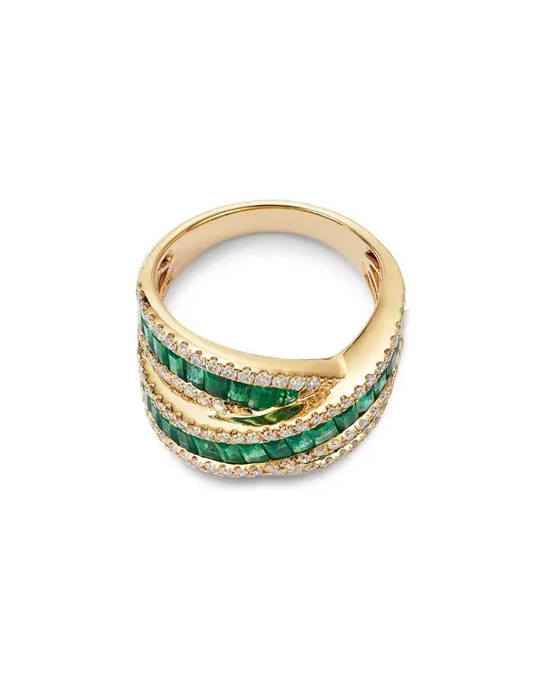 Bloomingdale'S Emerald & Diamond Crossover Ring In 14k Yellow Gold