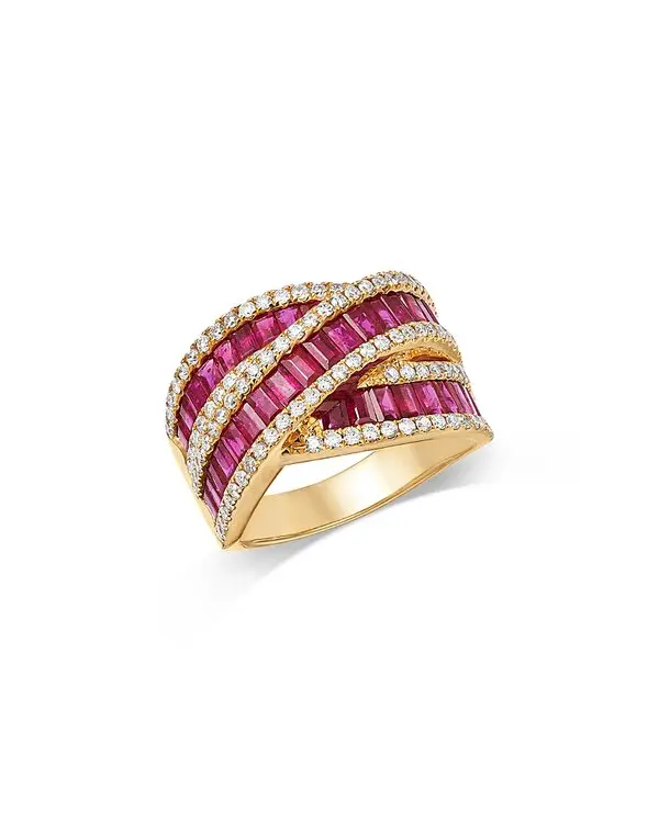 Bloomingdale'S Ruby & Diamond Crossover Ring In 14k Yellow Gold