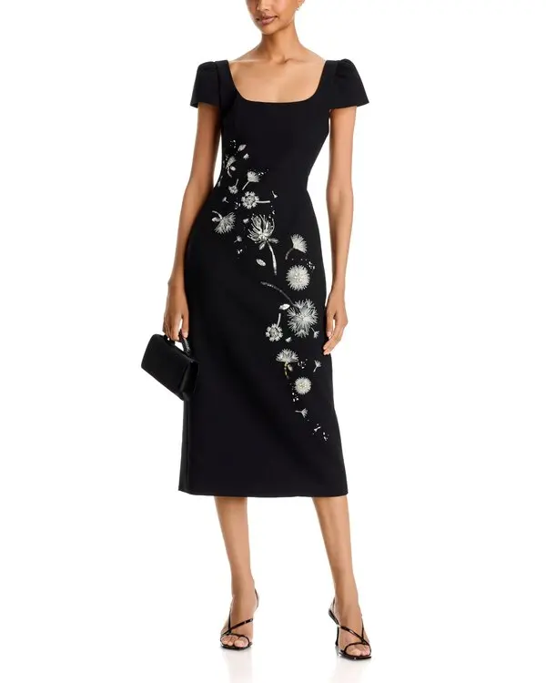 Cinq À Sept Ilana Embellished Square Neck Column Dress
