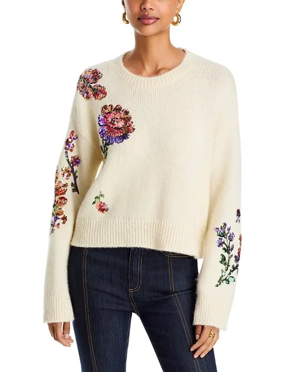 Cinq À Sept Esmerine Sequin Floral Sweater - Ivory/multi