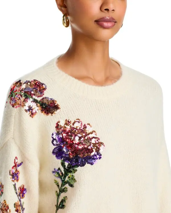 Cinq À Sept Esmerine Sequin Floral Sweater - Ivory/multi