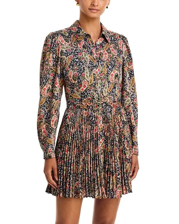 Cinq À Sept Reynolds Printed Pleated Skirt Shirt Dress - Black Multi