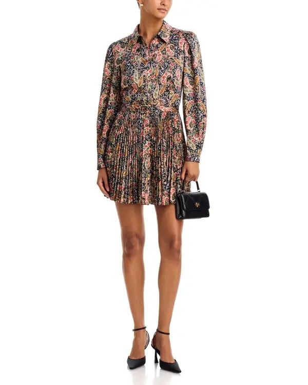 Cinq À Sept Reynolds Printed Pleated Skirt Shirt Dress