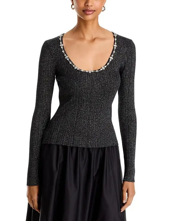 Cinq À Sept Aminta Embellished Scoop Neck Top - Black/silver