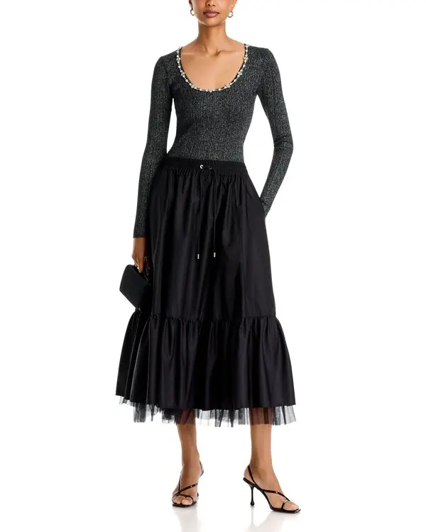 Cinq À Sept Aminta Embellished Scoop Neck Top - Black/silver