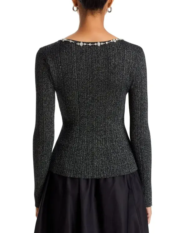 Cinq À Sept Aminta Embellished Scoop Neck Top - Black/silver