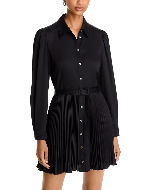 Cinq À Sept Reynolds Belted Pleated Skirt Shirt Dress - Black