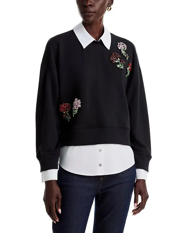 Cinq À Sept Justina Rhinestone Roses Layered Sweater