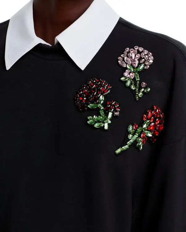 Cinq À Sept Justina Rhinestone Roses Layered Sweater