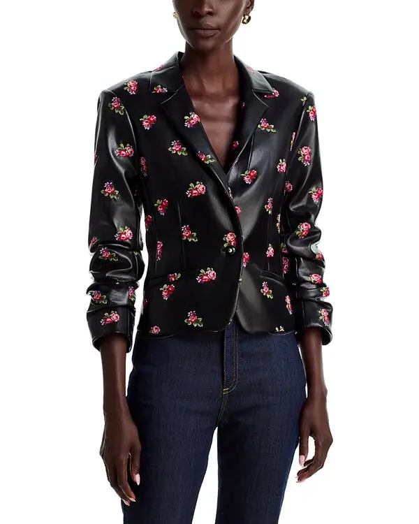 Cinq À Sept Khloe Tossed Roses Le Peti Faux Leather Blazer