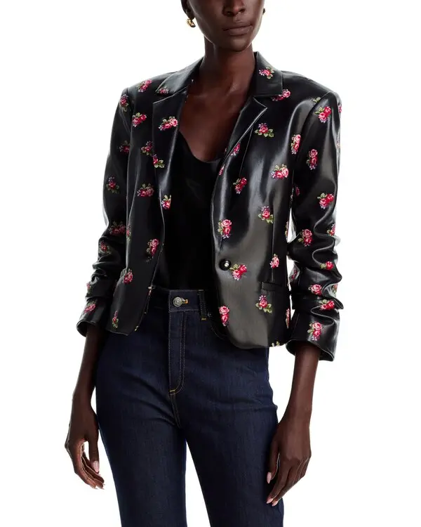 Cinq À Sept Khloe Tossed Roses Le Peti Faux Leather Blazer