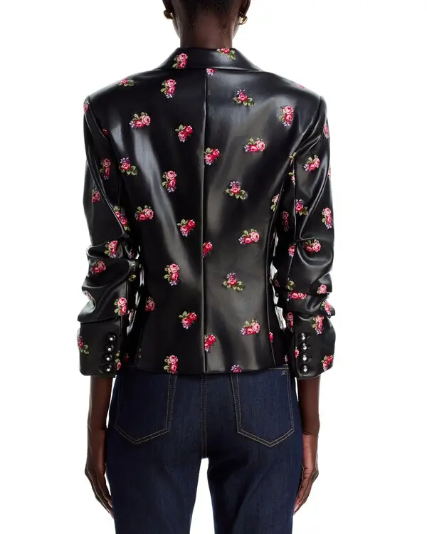 Cinq À Sept Khloe Tossed Roses Le Peti Faux Leather Blazer