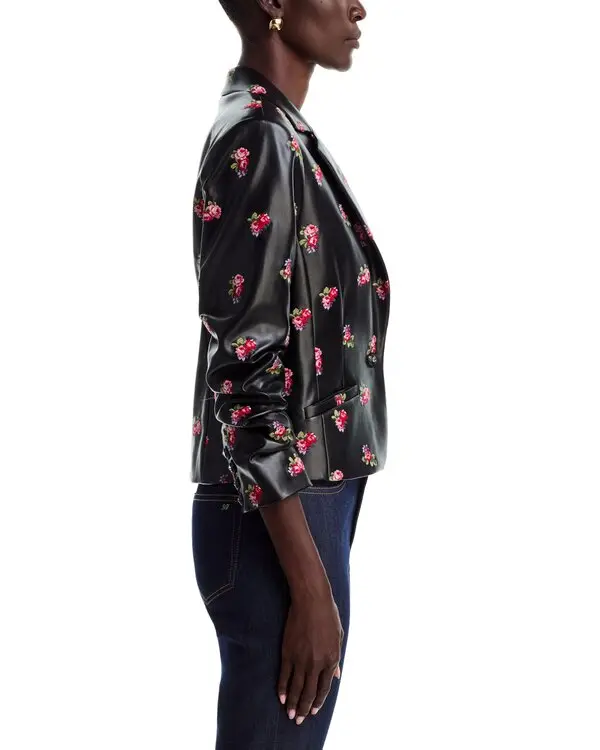Cinq À Sept Khloe Tossed Roses Le Peti Faux Leather Blazer