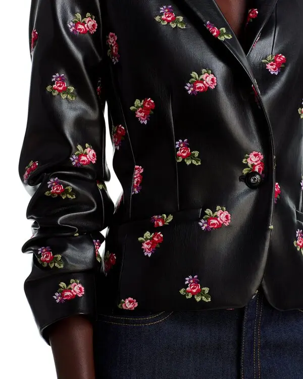 Cinq À Sept Khloe Tossed Roses Le Peti Faux Leather Blazer