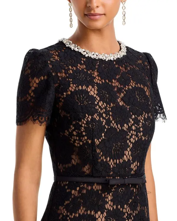 SELF-PORTRAIT Sequin Lace Embellished Round Neck Midi Dress