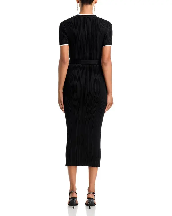 SELF-PORTRAIT V Neck Belted Rib-knit Midi Dress Exclusive