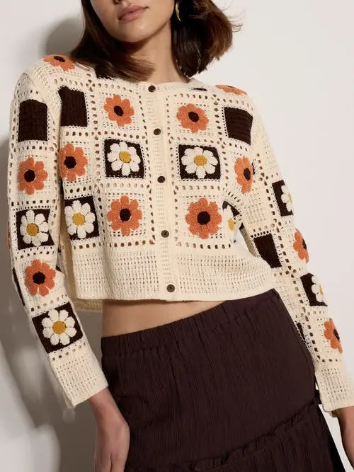 APRICOT Daisy Squares Crochet Cardigan
