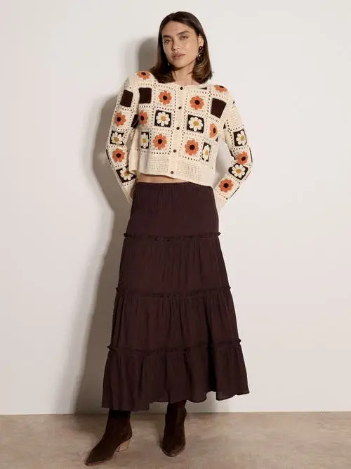 APRICOT Daisy Squares Crochet Cardigan