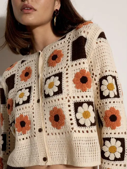 APRICOT Daisy Squares Crochet Cardigan