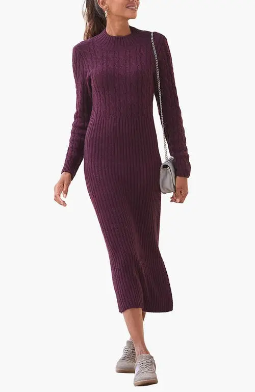 LASCANA Cable Knit Sweater Dress - Wine