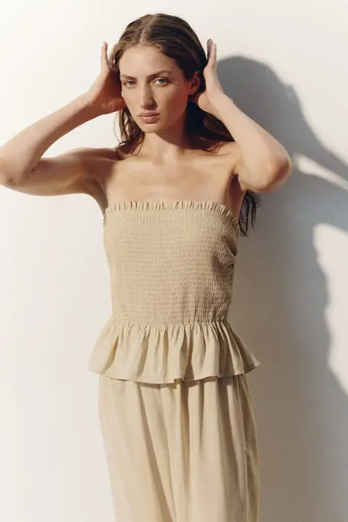 H&M Smocked Bandeau Jumpsuit - Beige