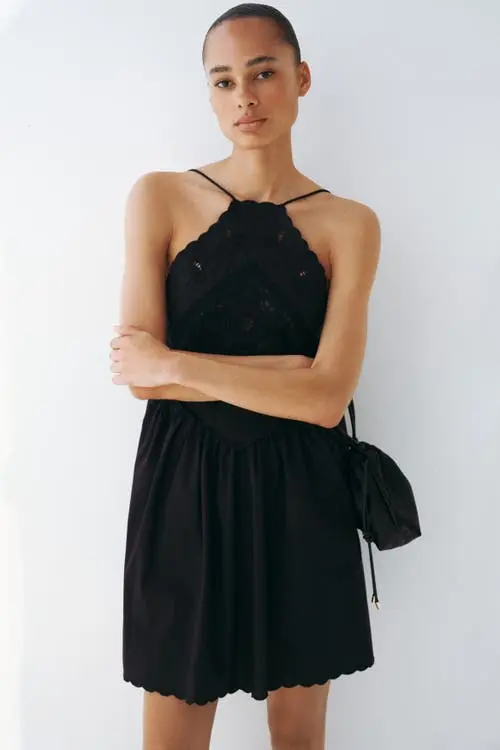 H&M Flared-skirt Dress With Eyelet Embroidery