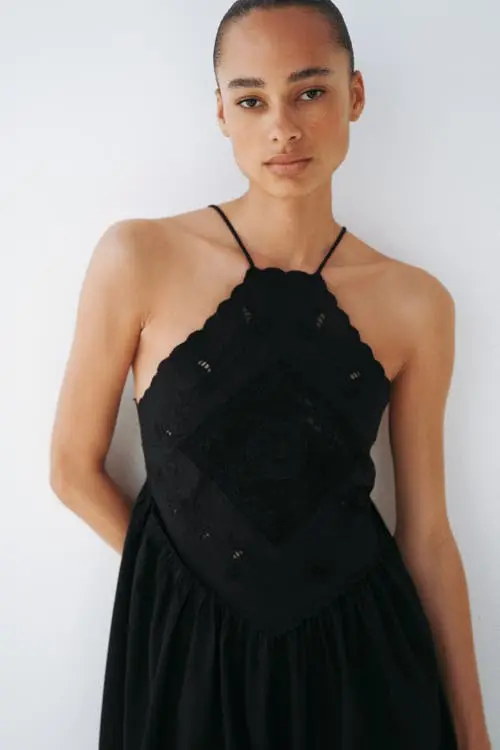H&M Flared-skirt Dress With Eyelet Embroidery