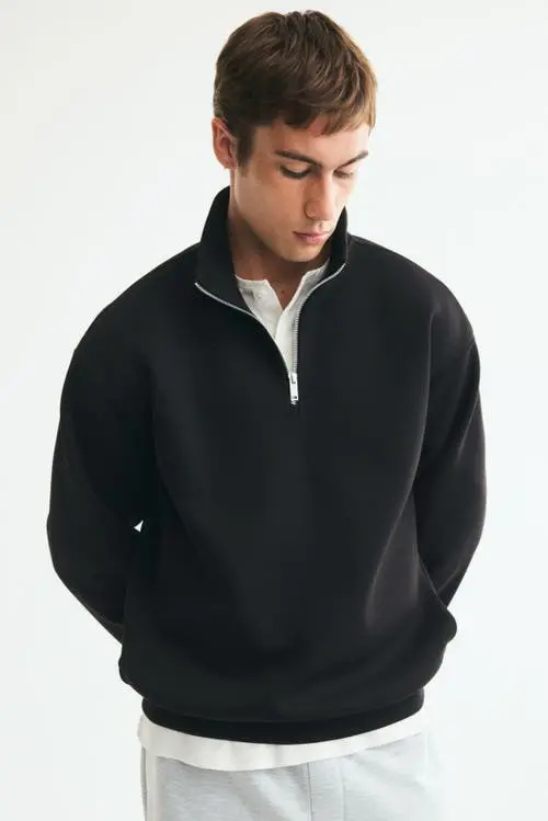 H&M Relaxed-fit Half-zip Sweatshirt - Black