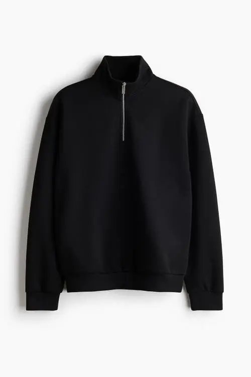 H&M Relaxed-fit Half-zip Sweatshirt - Black