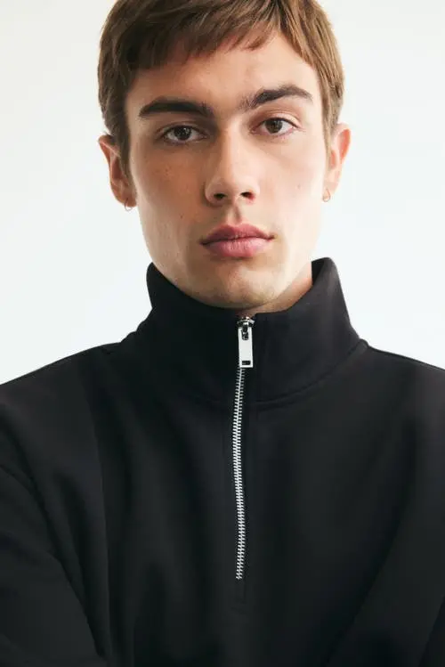 H&M Relaxed-fit Half-zip Sweatshirt - Black