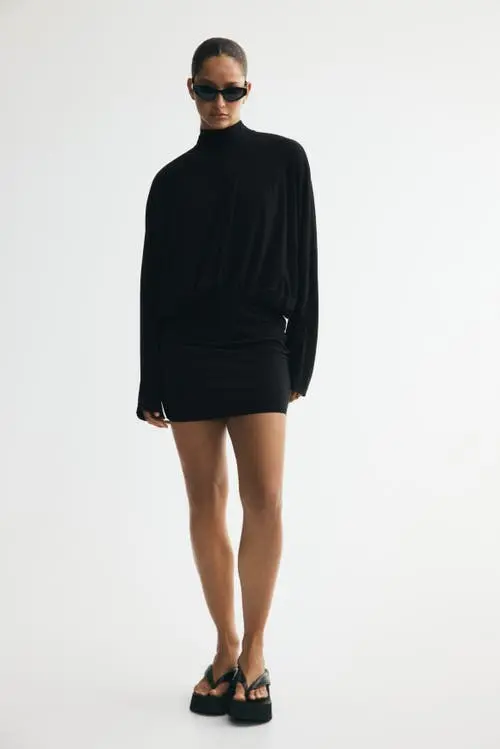 H&M Batwing-sleeved Tie-detail Dress - Black