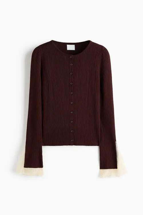 H&M Lace-trimmed Rib-knit Cardigan