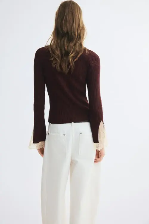H&M Lace-trimmed Rib-knit Cardigan