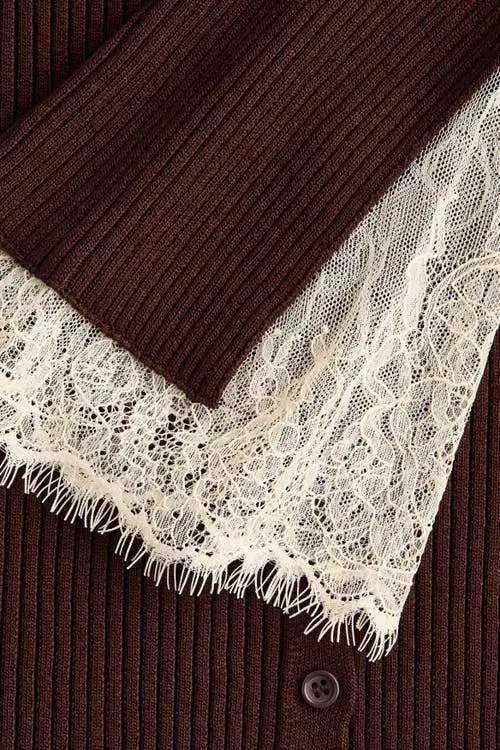 H&M Lace-trimmed Rib-knit Cardigan