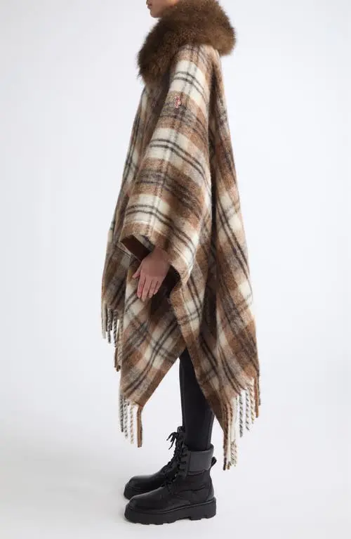 Moncler Plaid Genuine Shearling Collar Mohair - Brown