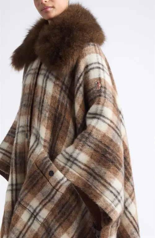 Moncler Plaid Genuine Shearling Collar Mohair - Brown