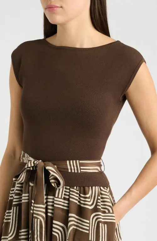 ZOE AND CLAIRE Twofer Tie Waist Midi Dress