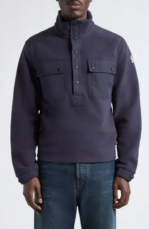 Moncler Snap Placket Fleece Sweatshirt - Navy
