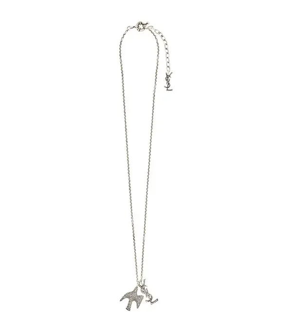 Saint Laurent Crystal-embellished Cassandre Dove Necklace - Metallic