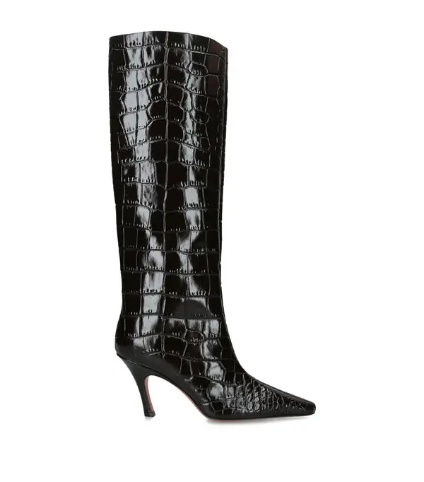 Amina Muaddi Leather Mona Knee-high Boots 80