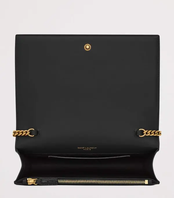 Saint Laurent Cassandre Croc-embossed Envelope Chain Wallet - Black