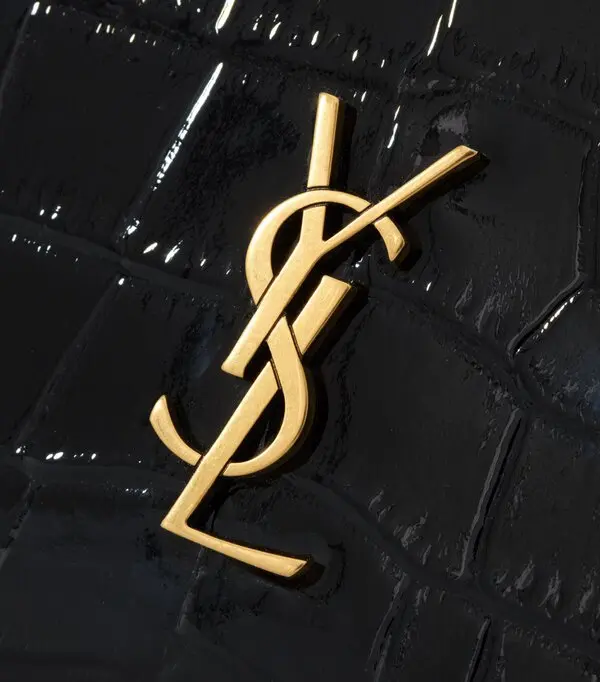 Saint Laurent Cassandre Croc-embossed Envelope Chain Wallet - Black
