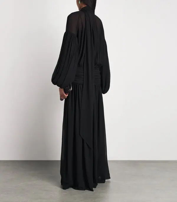 DE LA VALI Chiffon Gathered Solana Maxi Dress