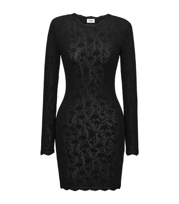 Saint Laurent Knitted Floral Mini Dress - Black