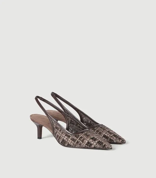 Brunello Cucinelli Suede Embroidered City Slingback Heels 55