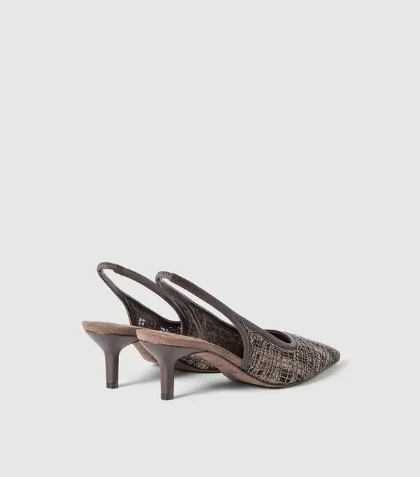 Brunello Cucinelli Suede Embroidered City Slingback Heels 55