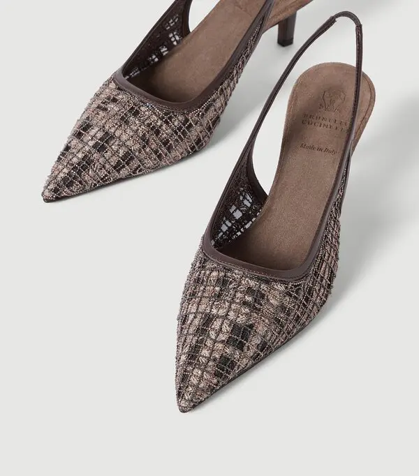 Brunello Cucinelli Suede Embroidered City Slingback Heels 55